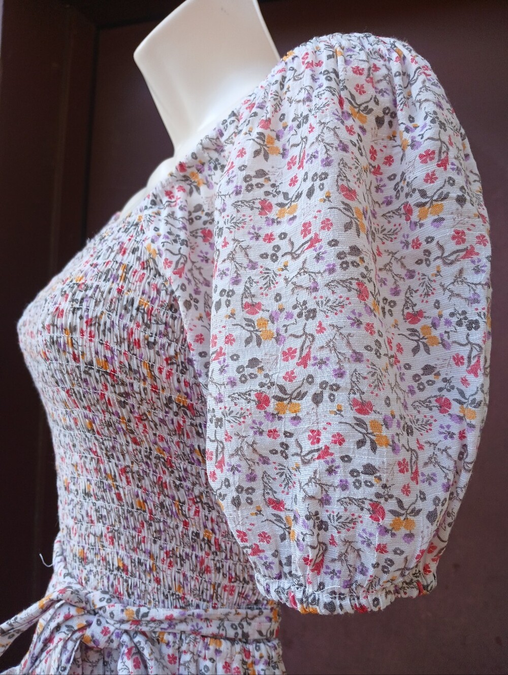 Dresses | Indigo Rose Floral Midi Dress Smocked Bodice Puff Sleeve Size ...